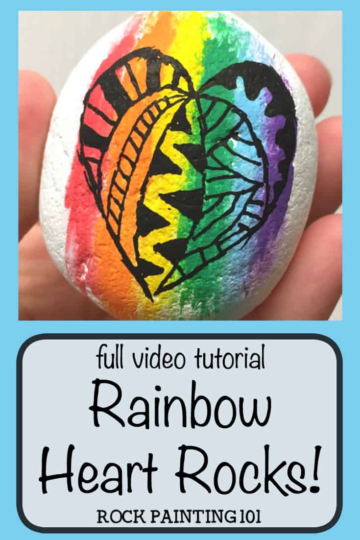Rainbow Heart Rock with a fun Zentangle design | Rock Painting 101