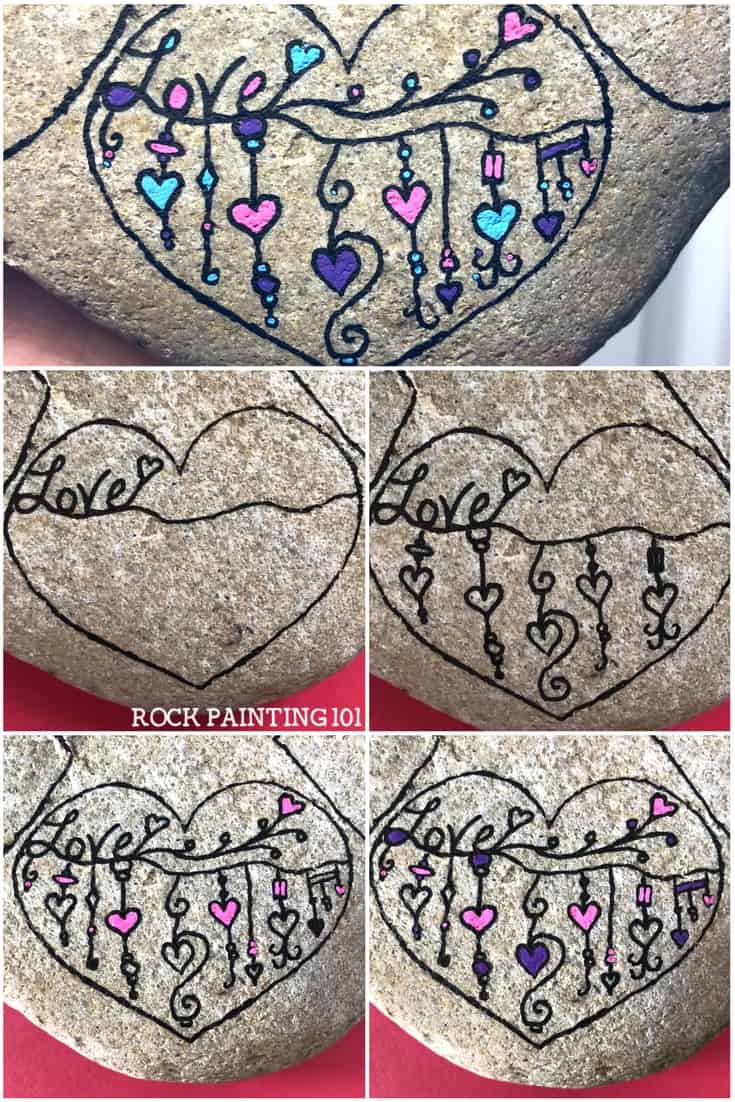 Dangle Heart Painted Rocks ~ A fun technique that’s perfect for ...