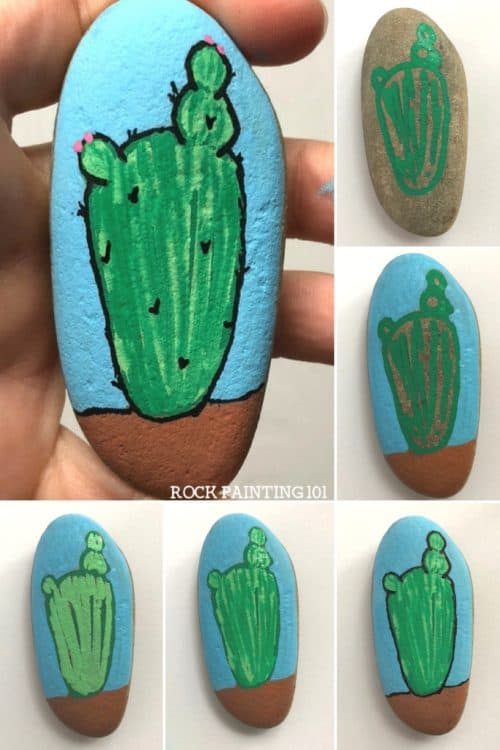How to paint a cactus to make a fun rock | Rock Painting 101