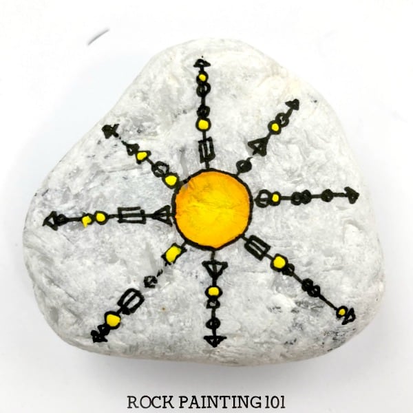 How to make a unique sun zendangle painted rock | Rock Painting 101