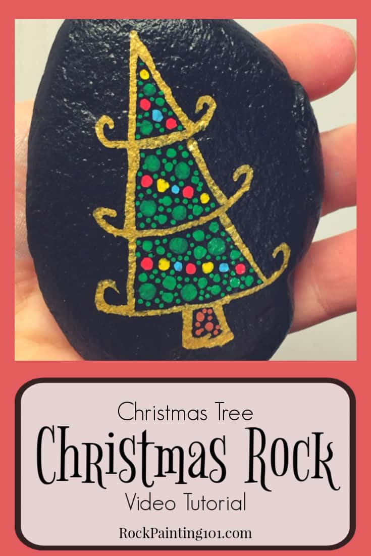 How to make a dotted Christmas tree rock | Rock Painting 101